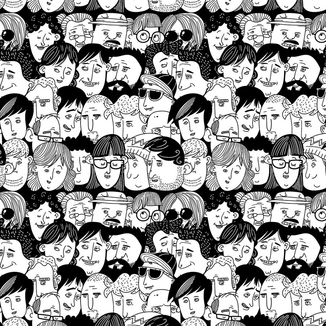 Black and White Heads/pop Art Pattern Fabric /UPHOLSTERY Fabric/sofa ...