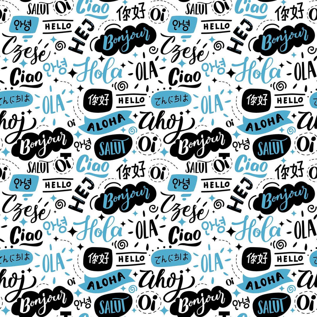 Written hello in Different Languages/pop Art Pattern Fabric /upholstery ...