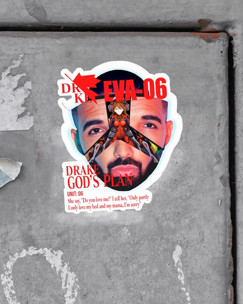 Evangelion X Drake 6 God Anime Sticker - Etsy