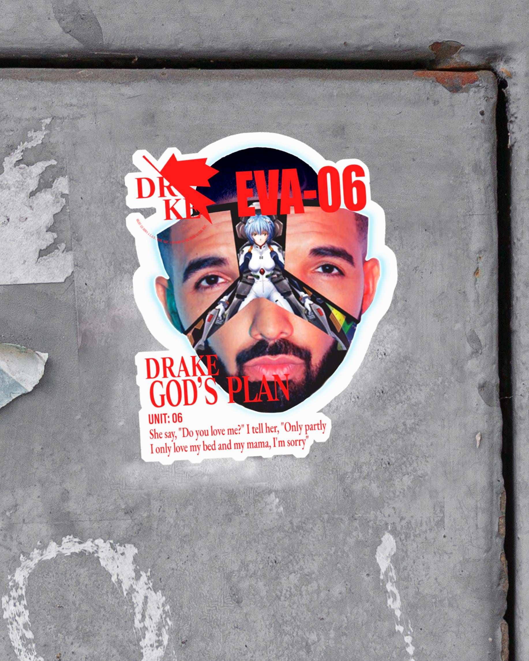 Evangelion X Drake 6 God Anime Sticker - Etsy