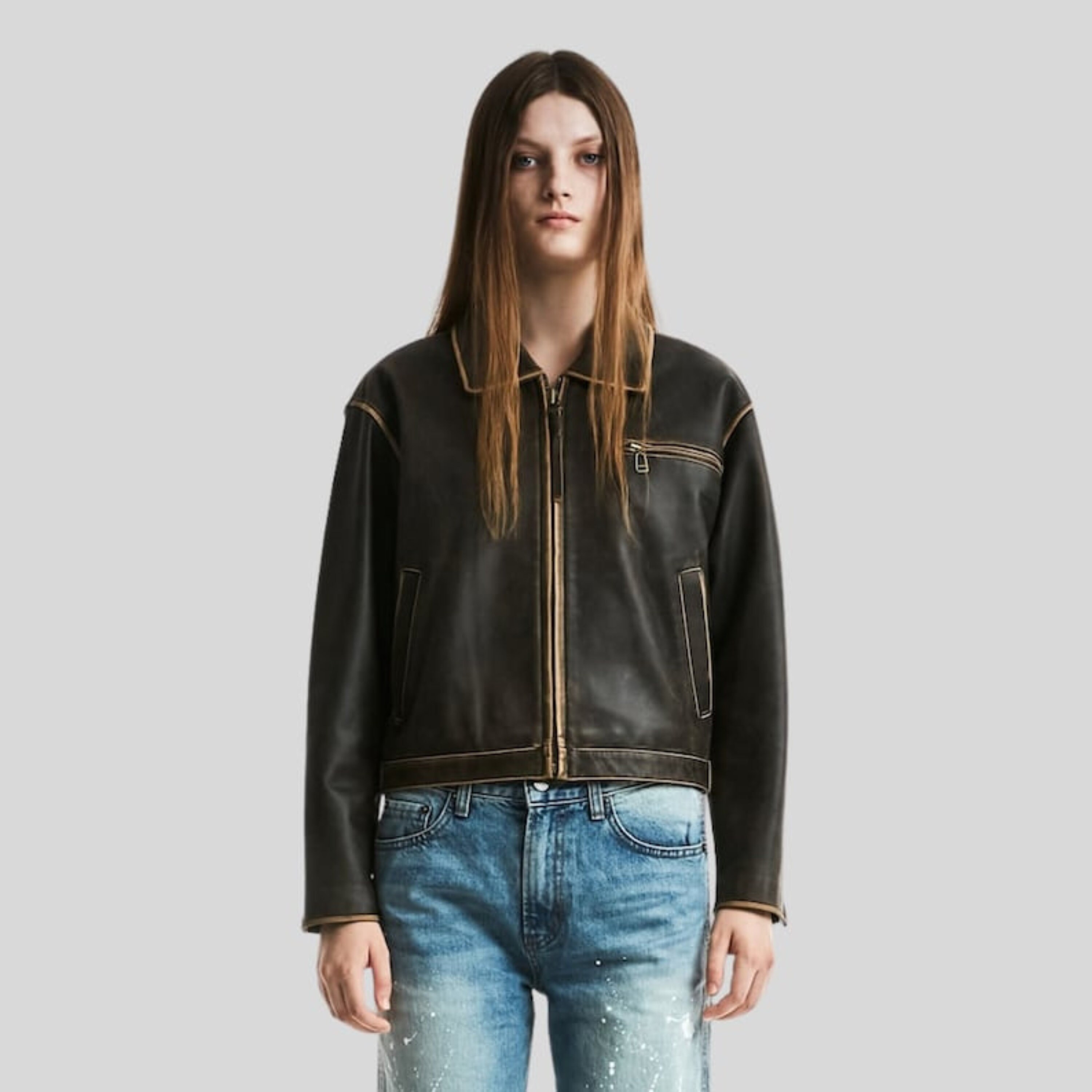 90’s Distressed Brown Leather Jacket, Vintage Oversized Boxy Leather ...