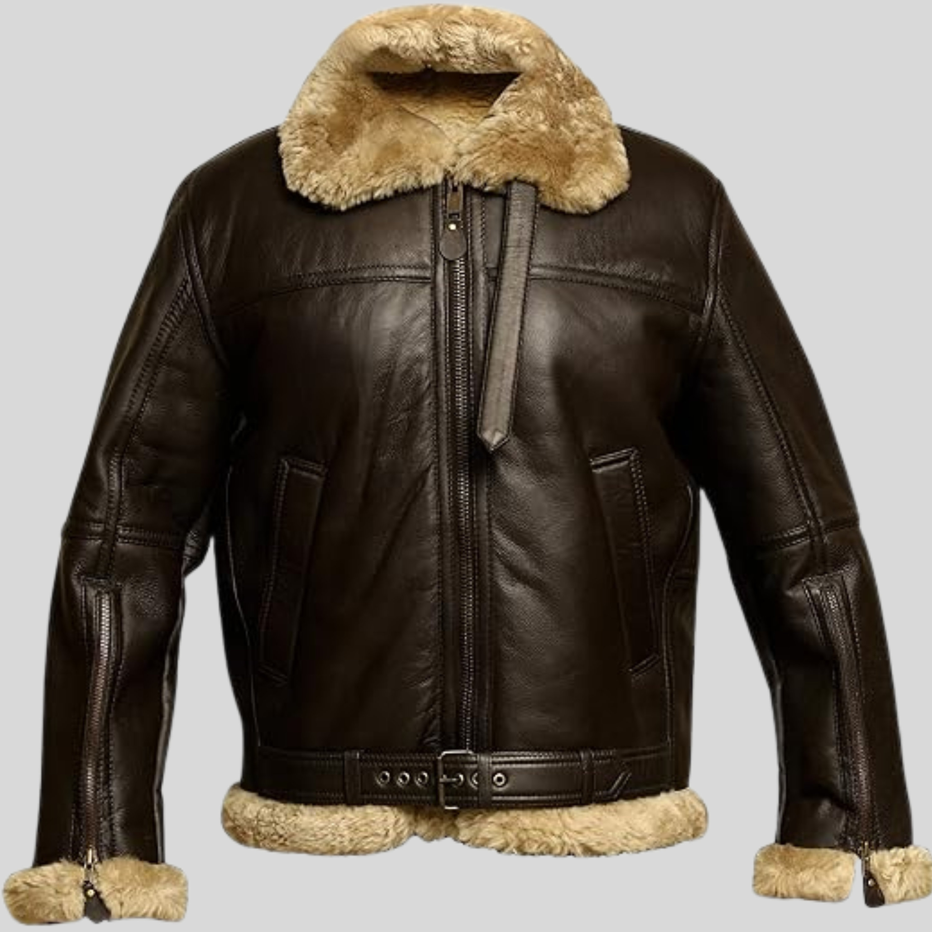 Brown B3 Bomber RAF Aviator Jacket, Mens Real Leather Shearling ...