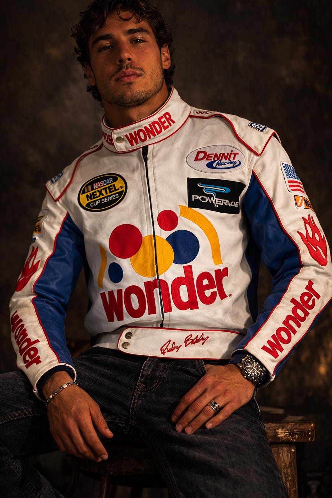 Handmade Wonder Bread Ricky Bobby Costume Racing Leather Jacket for Men ...