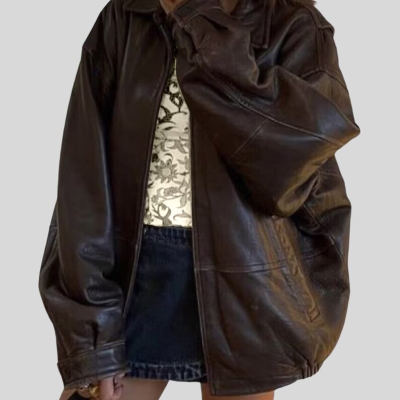 Women's Handmade Oversize Real Leather Vintage Brown Bomber Jacket ...