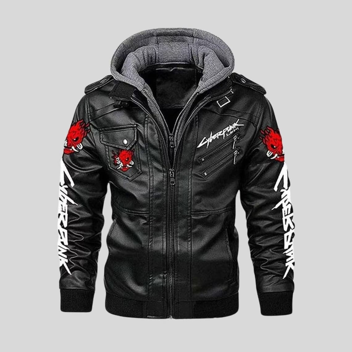 Handmade Gaming Cyberpunk 2077 Samurai Black Hooded Leather Jacket ...