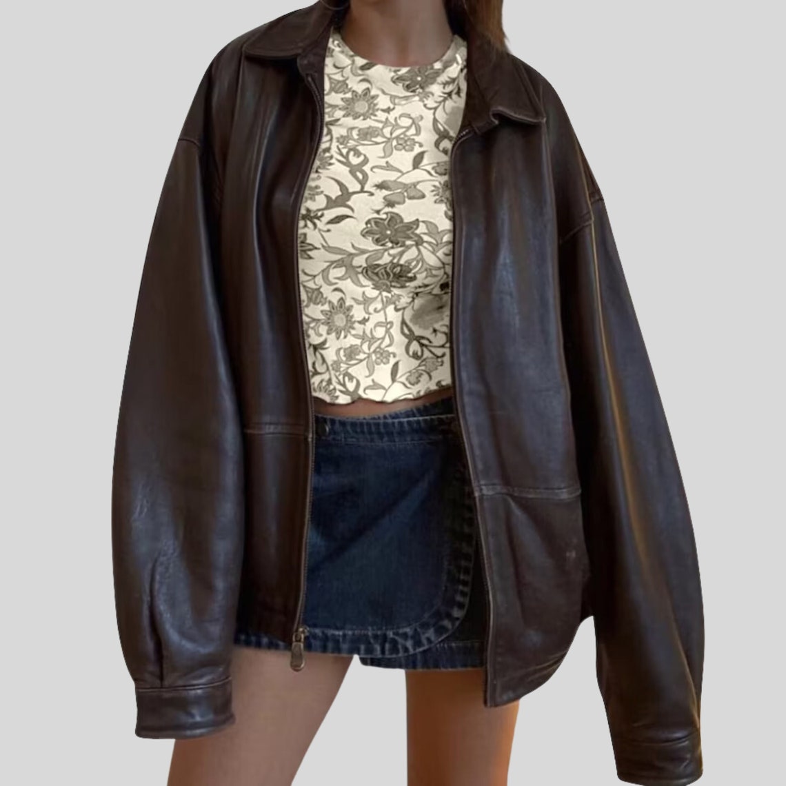 Women's Handmade Oversize Real Leather Vintage Brown Bomber Jacket ...
