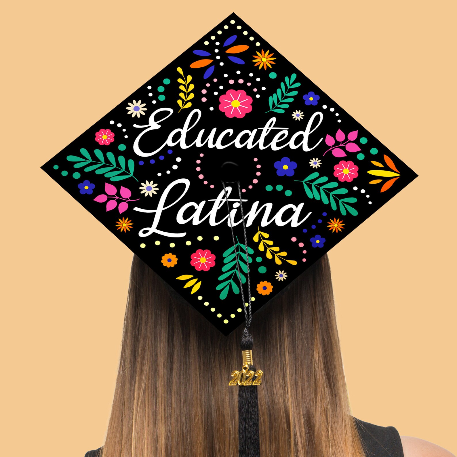 Educated Latina Printed Grad Cap Topper, Mexican Grad Cap Topper, Latin ...