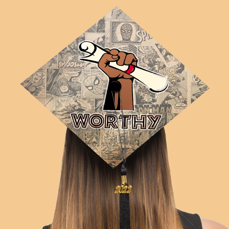 Printed Marvel Inspired Worthy Grad Cap Topper Funny Grad Cap - Etsy