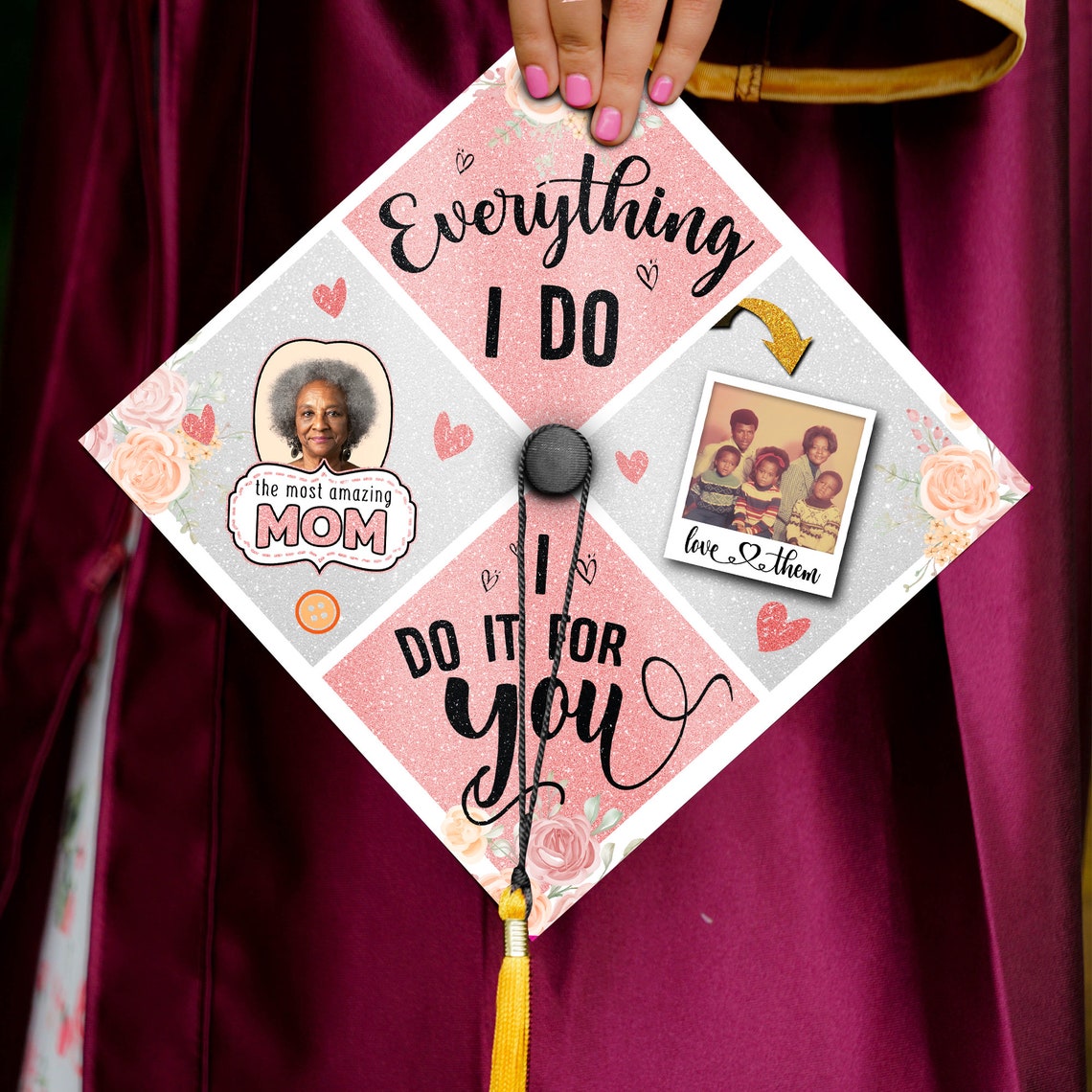 Personalized Photo Upload Printed Grad Cap Topper, Family Thanks Mom ...