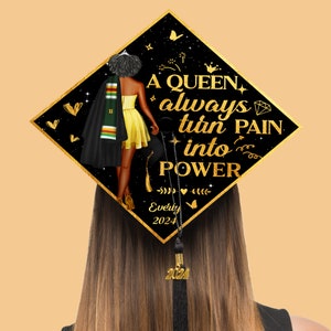Black Queen Grad Cap Topper, A Queen Always Turn Pain Into Power Grad ...
