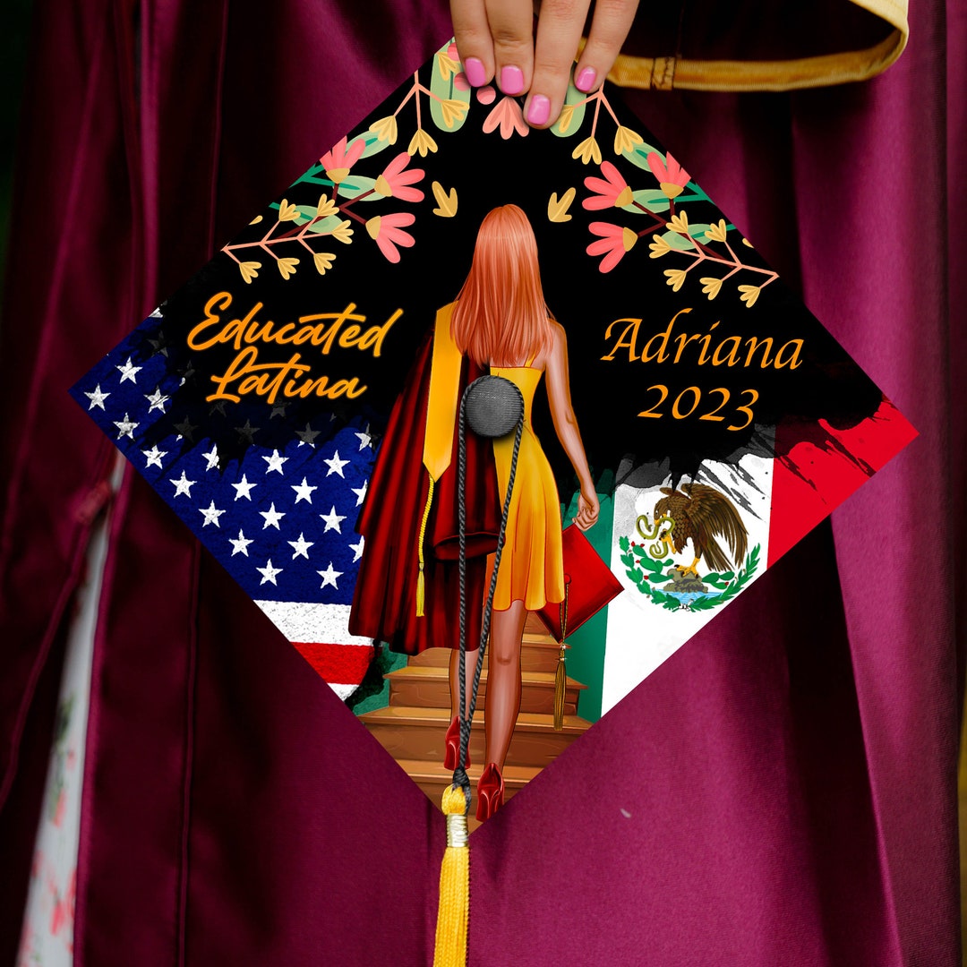Personalized Educated Latina Mexican US Flag Printed Grad Cap Topper ...