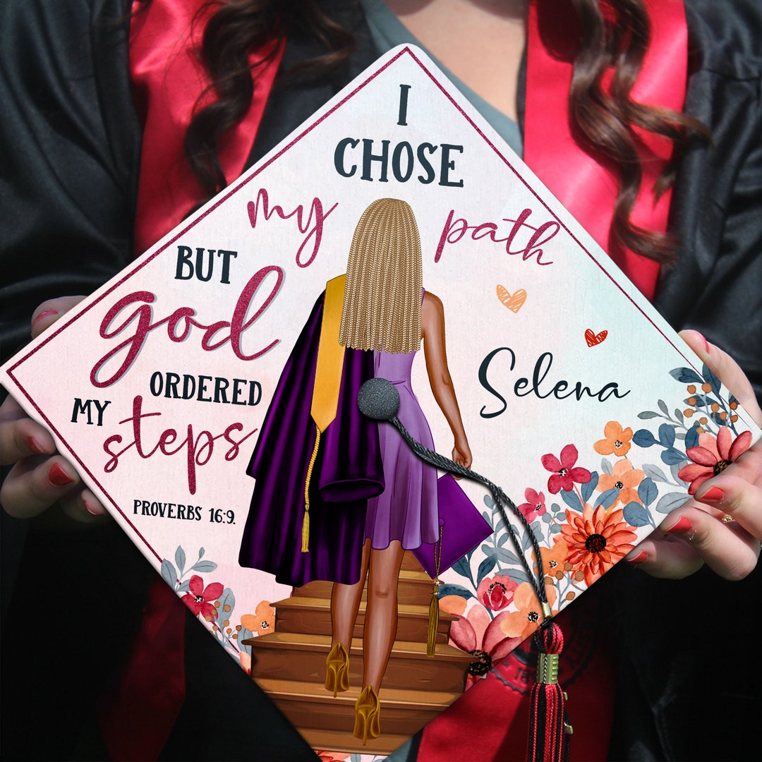 I Chose My Path but God Ordered My Steps Graduation Cap Topper, Black ...