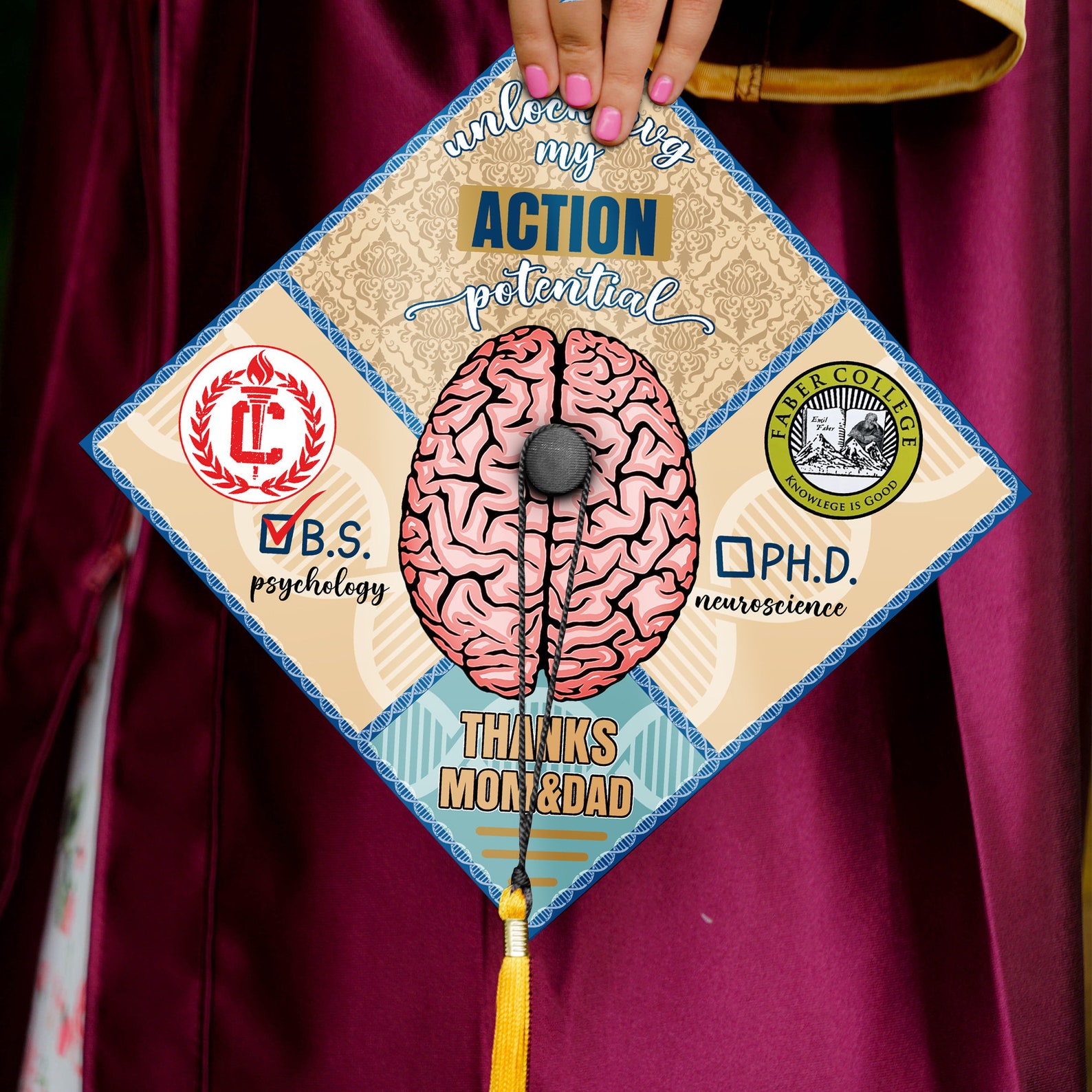 Personalized Science Printed Grad Cap Psychology School Grad - Etsy