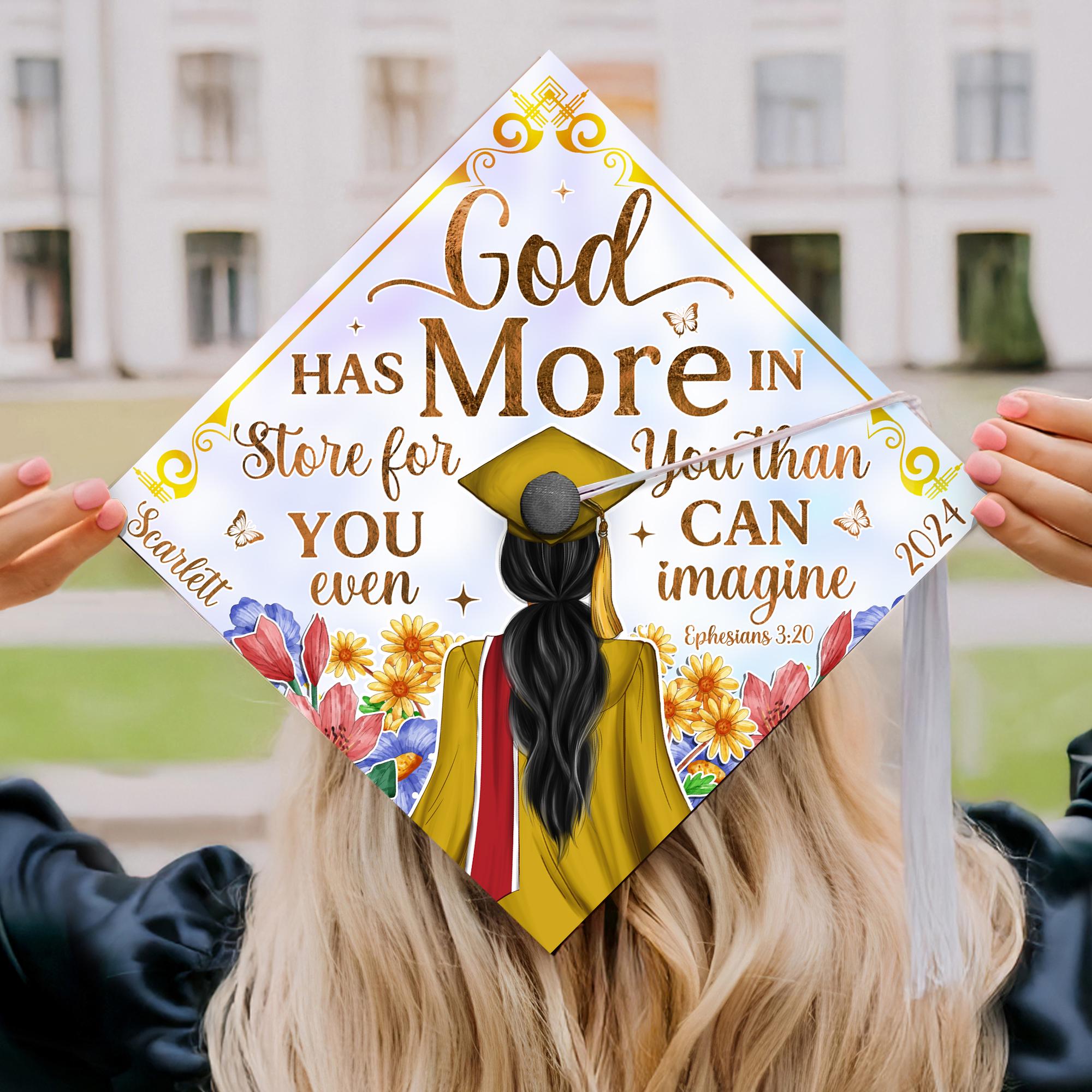 God Has More in Store for You Grad Cap Topper, Personalized Religious ...