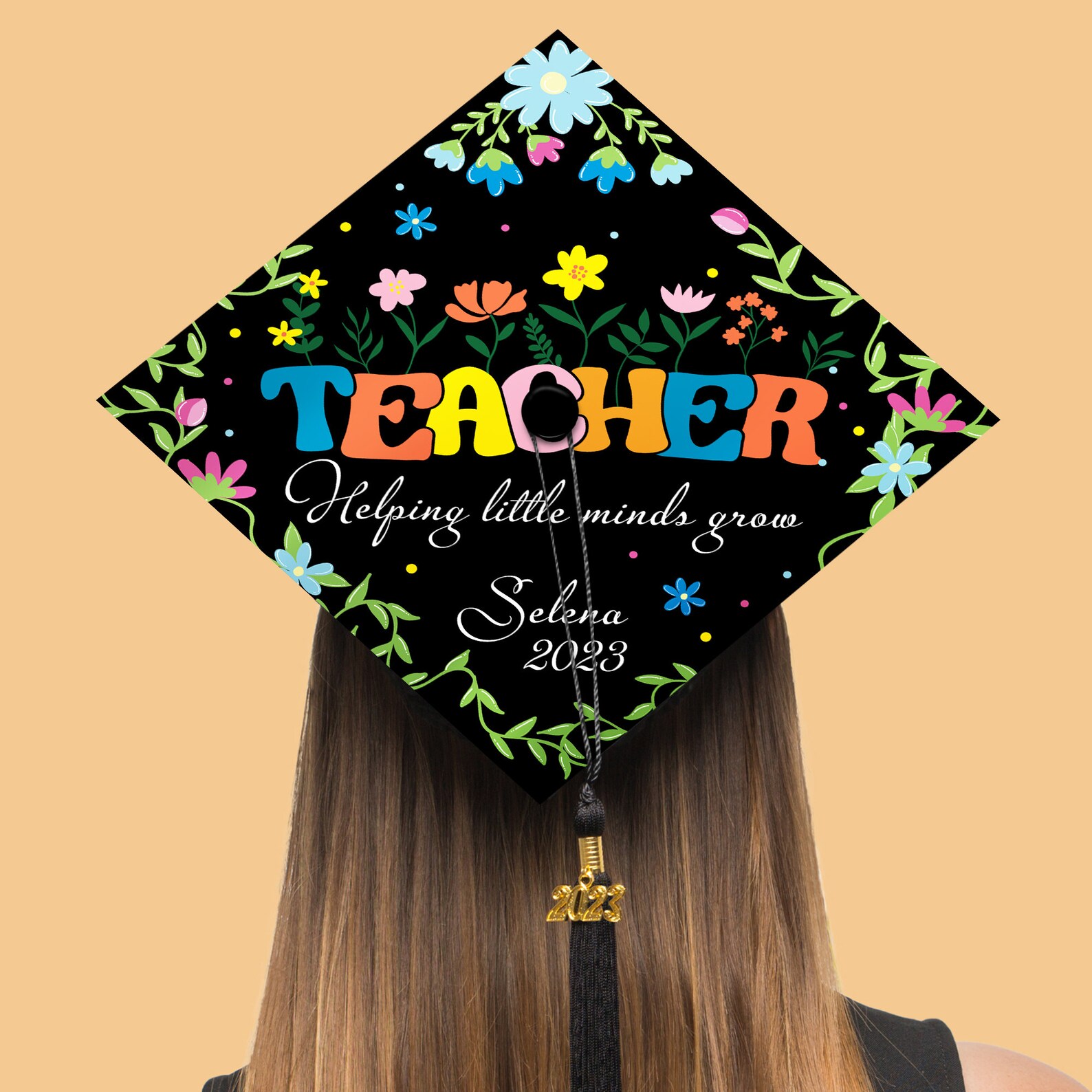Personalized Teacher Helping Little Minds Grow, Custom Grad Cap Topper ...