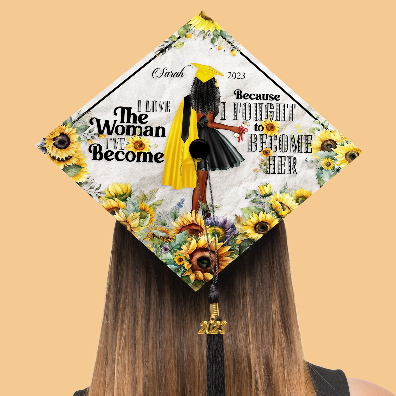 Custom Graduation Cap Topper Black Girl, Personalized God Message Grad ...