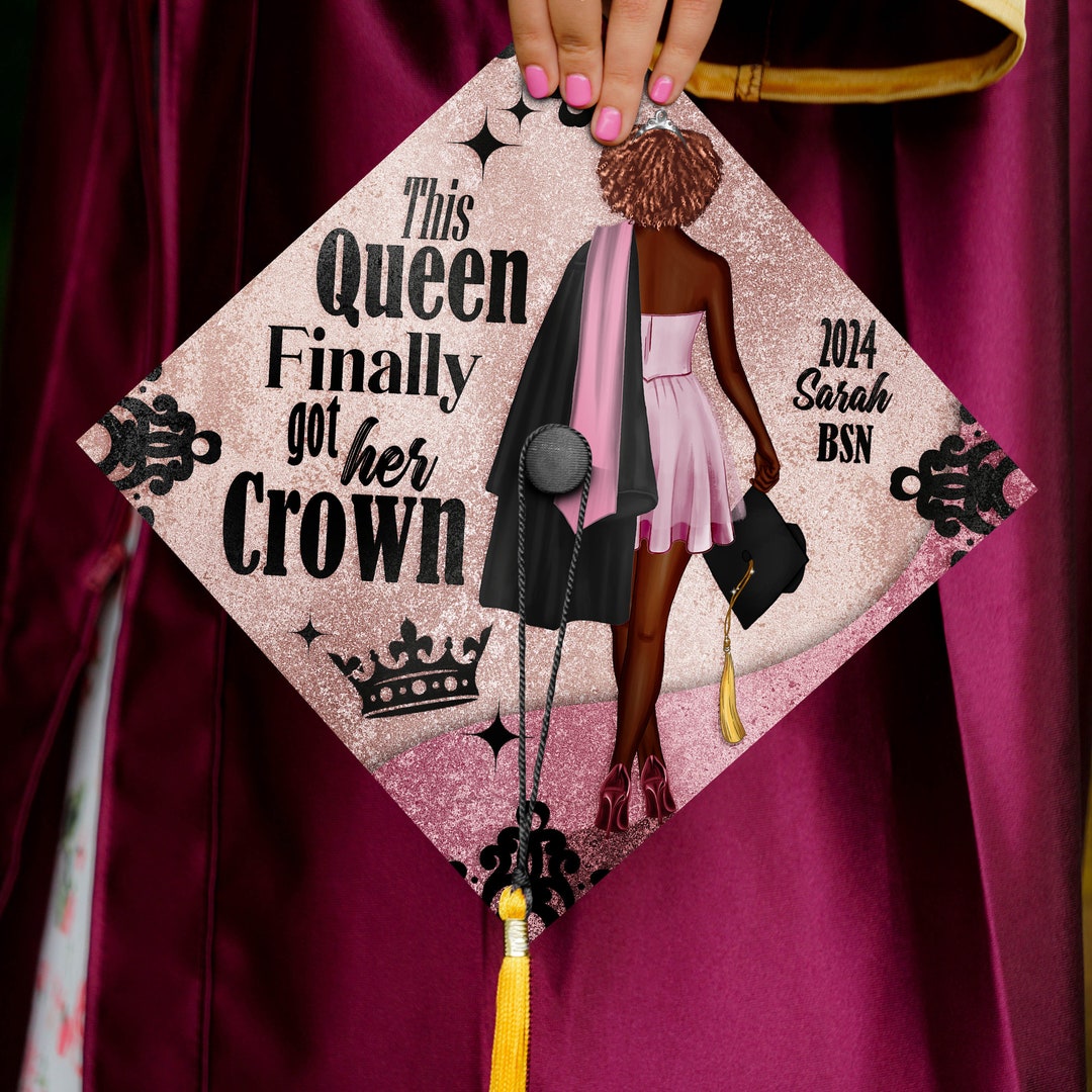 Custom This Queen Finally Got Her Crown Graduation Cap Topper, Black ...