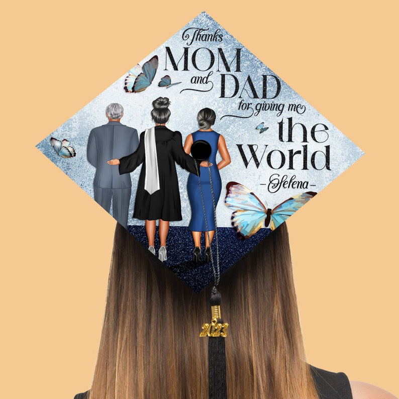 Thanks Mom and Dad Graduation Cap Topper, Custom Family Grad Cap ...