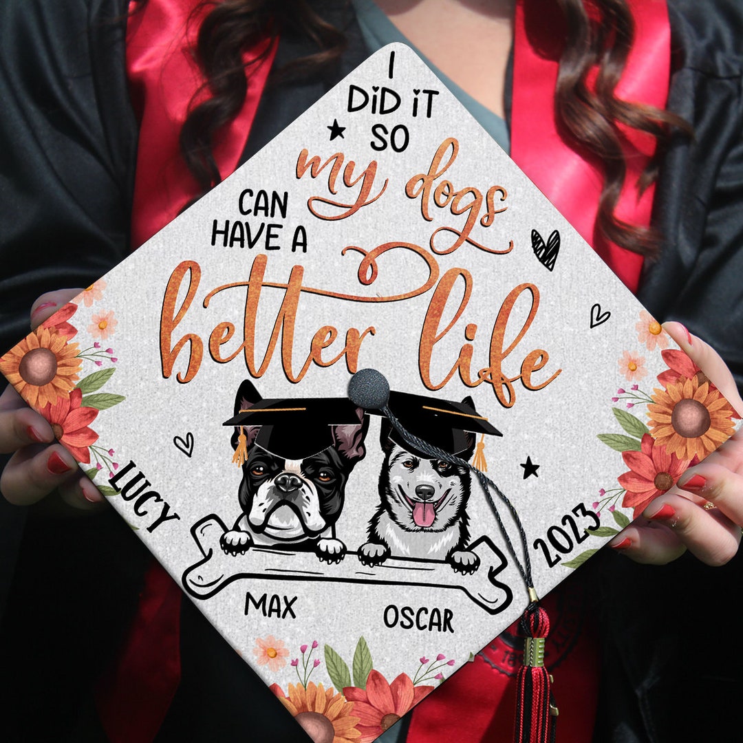Personalized Dog Lover Printed Grad Cap Topper, Dog Mom Grad Cap Topper ...