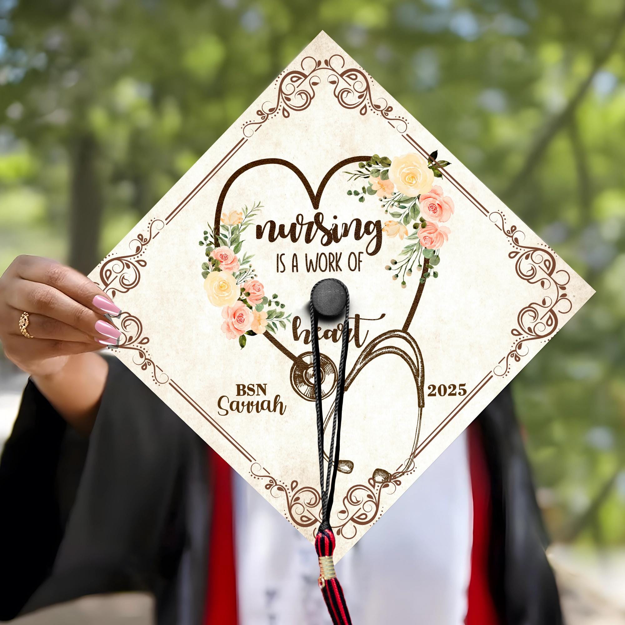 Personalized Nursing is A Work of Heart Graduation Cap, Custom Nursing ...