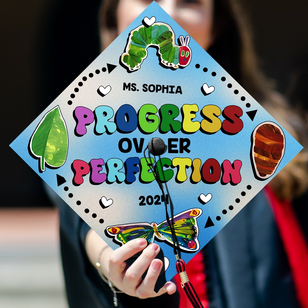 Personalized Graduation Cap Topper Teacher, Progress Over Perfection ...