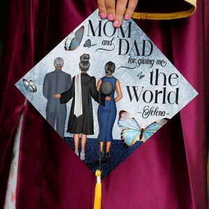 Thanks Mom and Dad Graduation Cap Topper, Custom Family Grad Cap ...