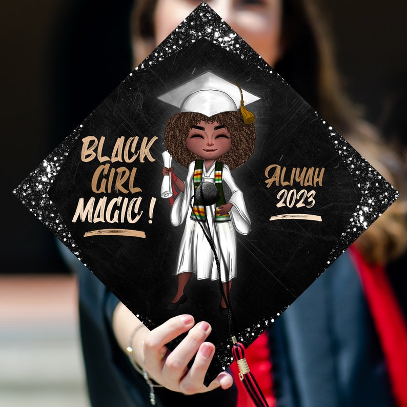 Personalized Black Girl Magic Grad Cap Topper, Custom Graduation Cap ...