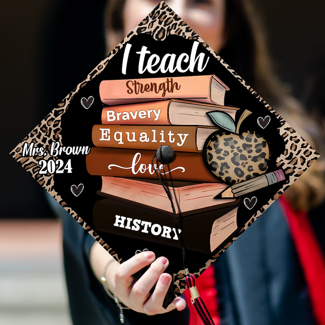 Personalized Pretty Black Teacher Grad Cap Topper, Custom Graduation ...