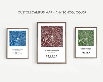 Personalized University Map, Custom Map, College Campus, Dorm Decor ...