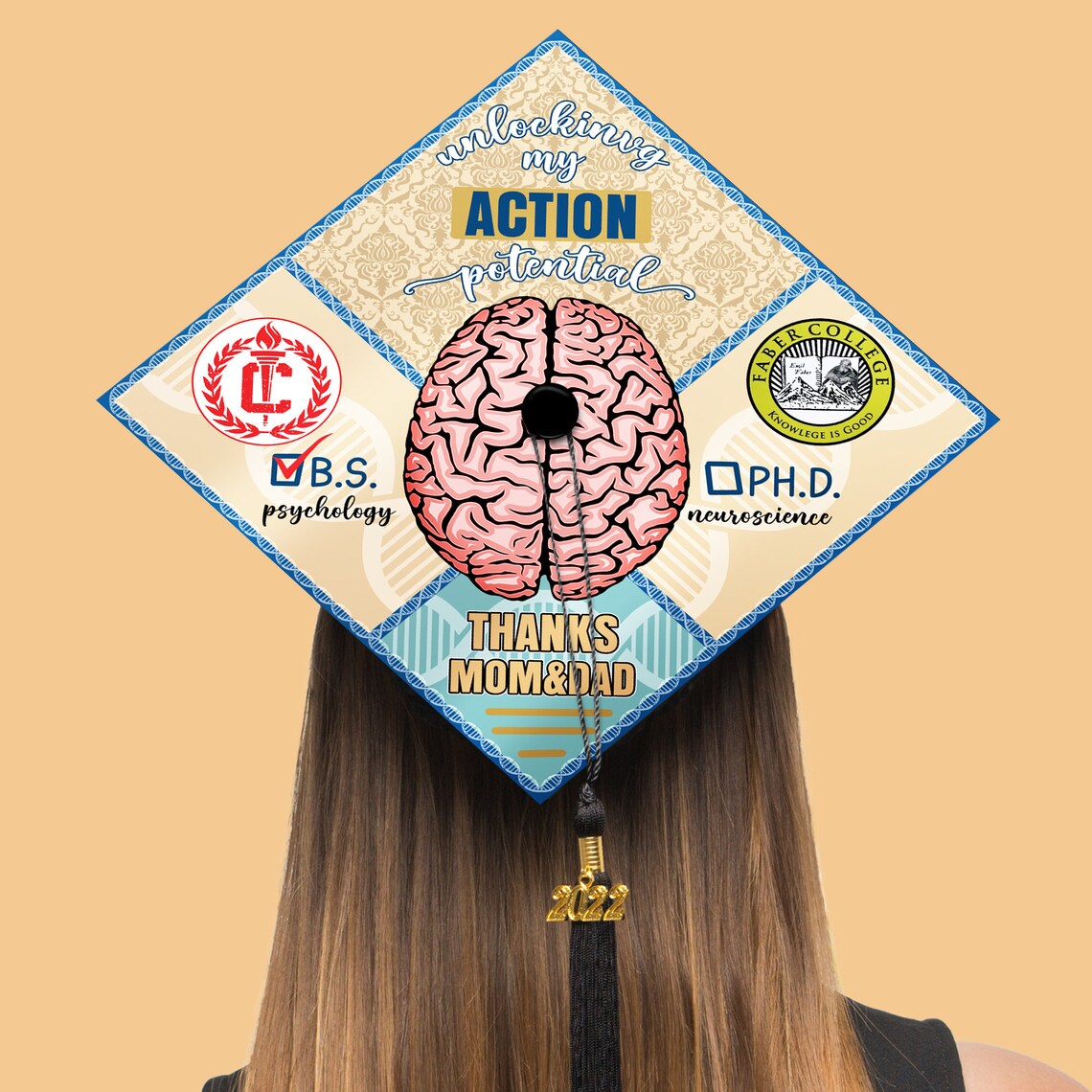 Personalized Science Printed Grad Cap Psychology School Grad - Etsy
