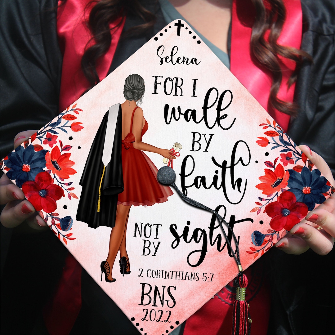 Walk by Faith Not by Sight, Religious Grad Cap Topper, Black Girl ...