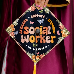Social Worker Graduation Cap Topper, Advocate Support Empower Printed ...