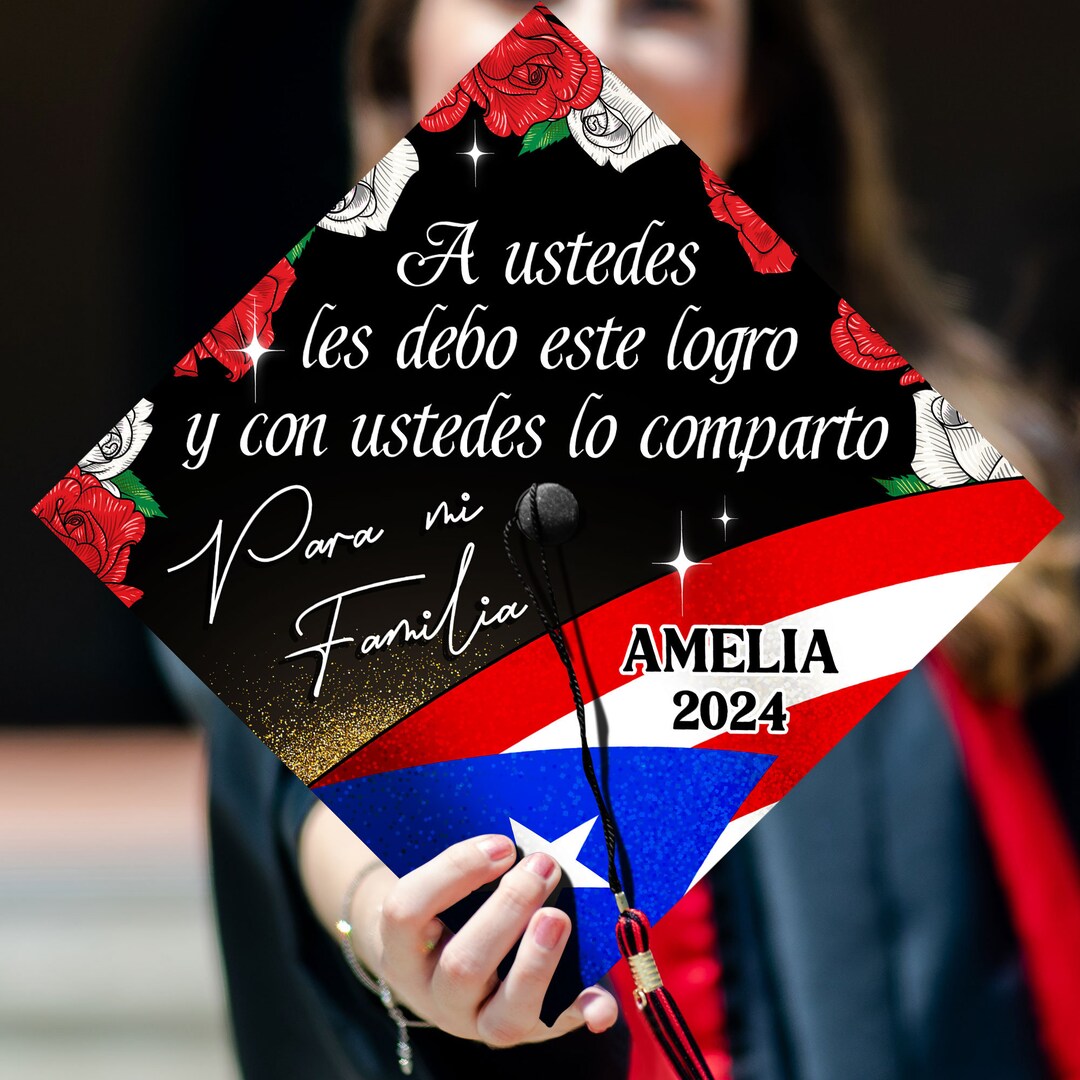 Personalized Puerto Rico Grad Cap Topper Para Mi Familia, Custom Flag ...