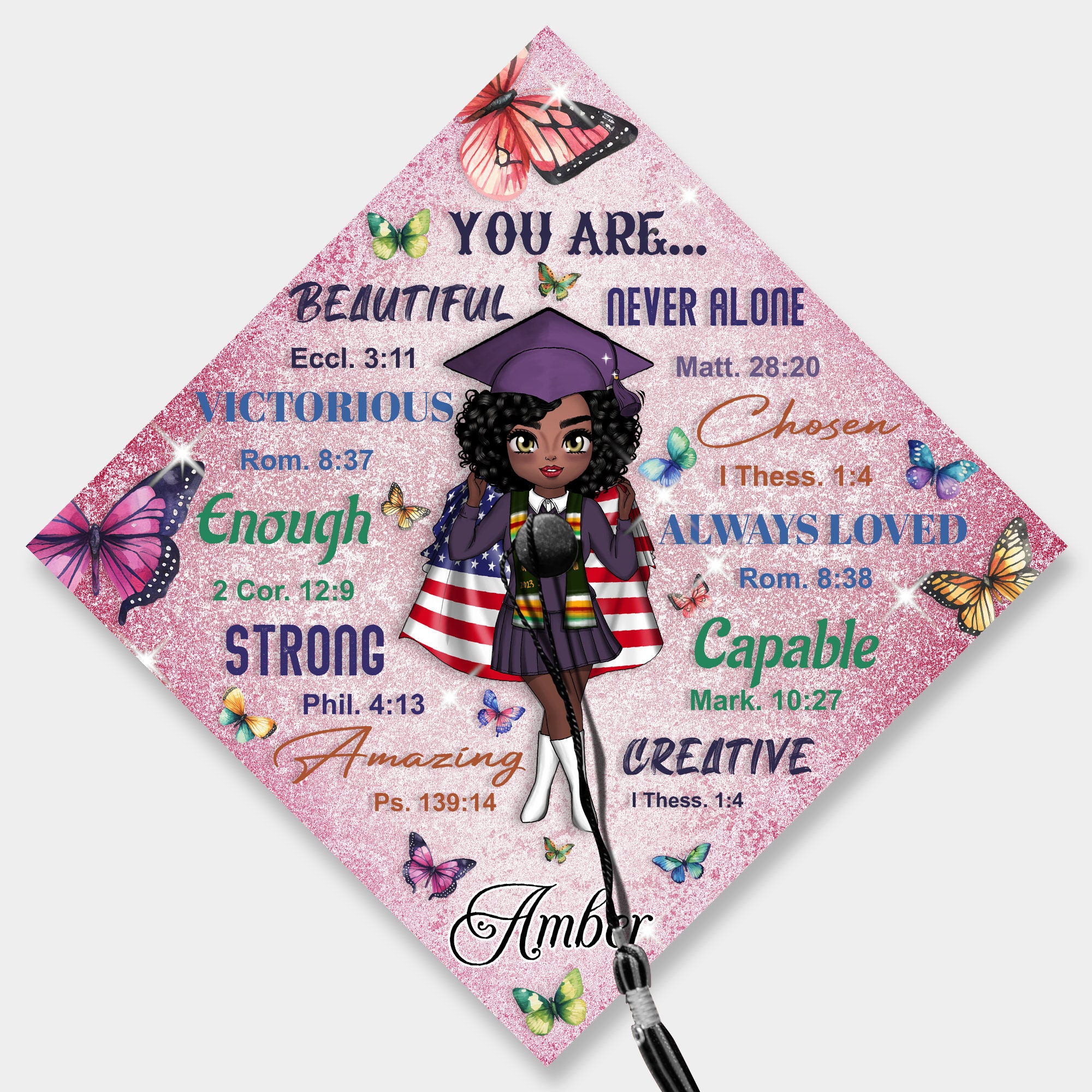 Personalized Graduation Cap Topper With Bible Verses, Custom Black Girl ...