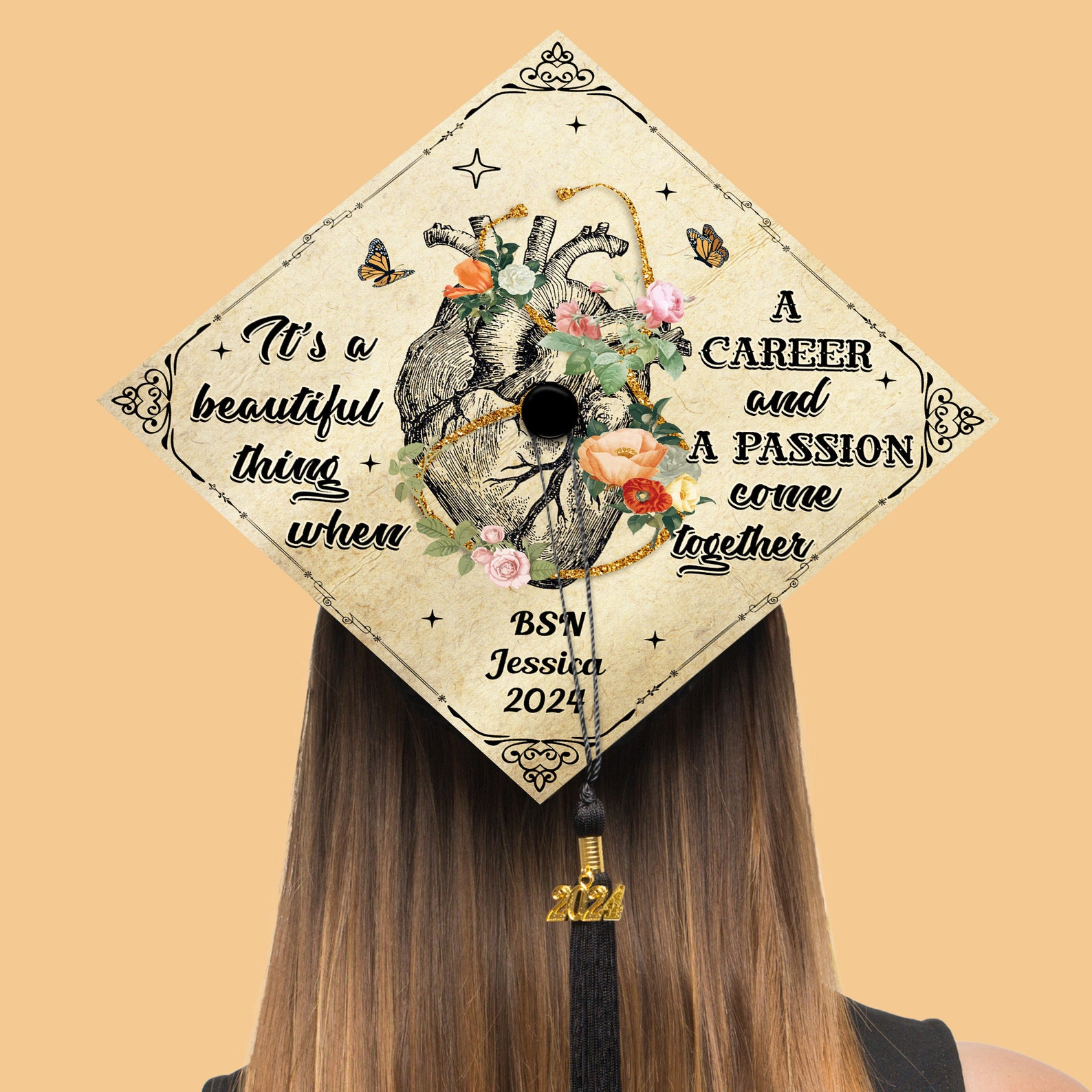 Personalized Nursing RN Graduation Cap, Nurse Grad Cap Topper, BSN ...