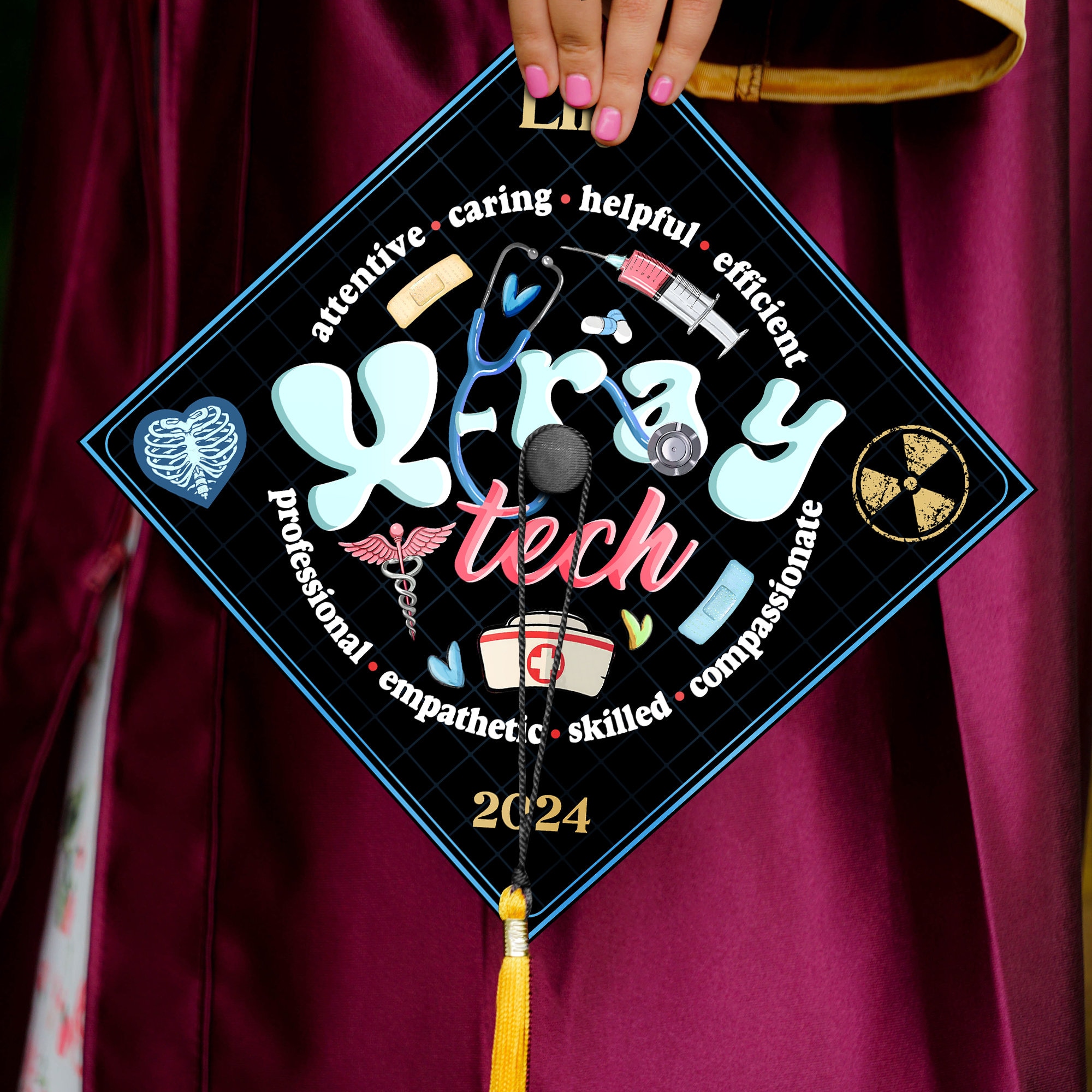 Personalized Xray Tech Graduation Cap Topper, Radiology Tech Grad Cap ...