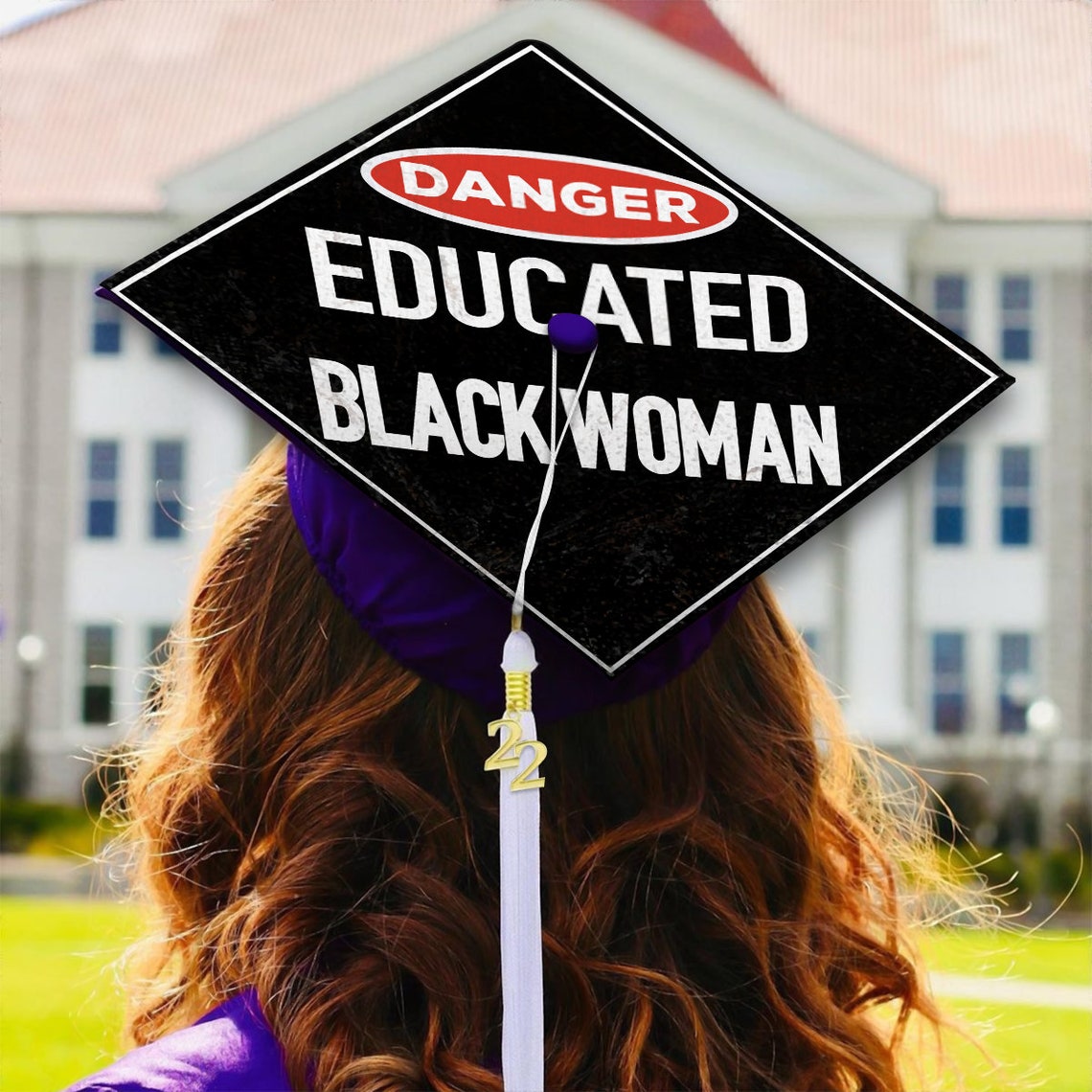 Danger Educated Black Woman Graduation Cap Topper, Black Queen Grad Cap ...