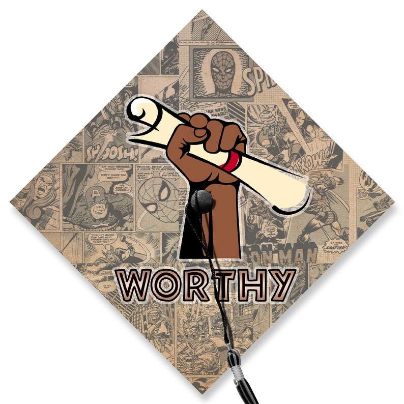 Printed Marvel Inspired Worthy Grad Cap Topper Funny Grad Cap - Etsy