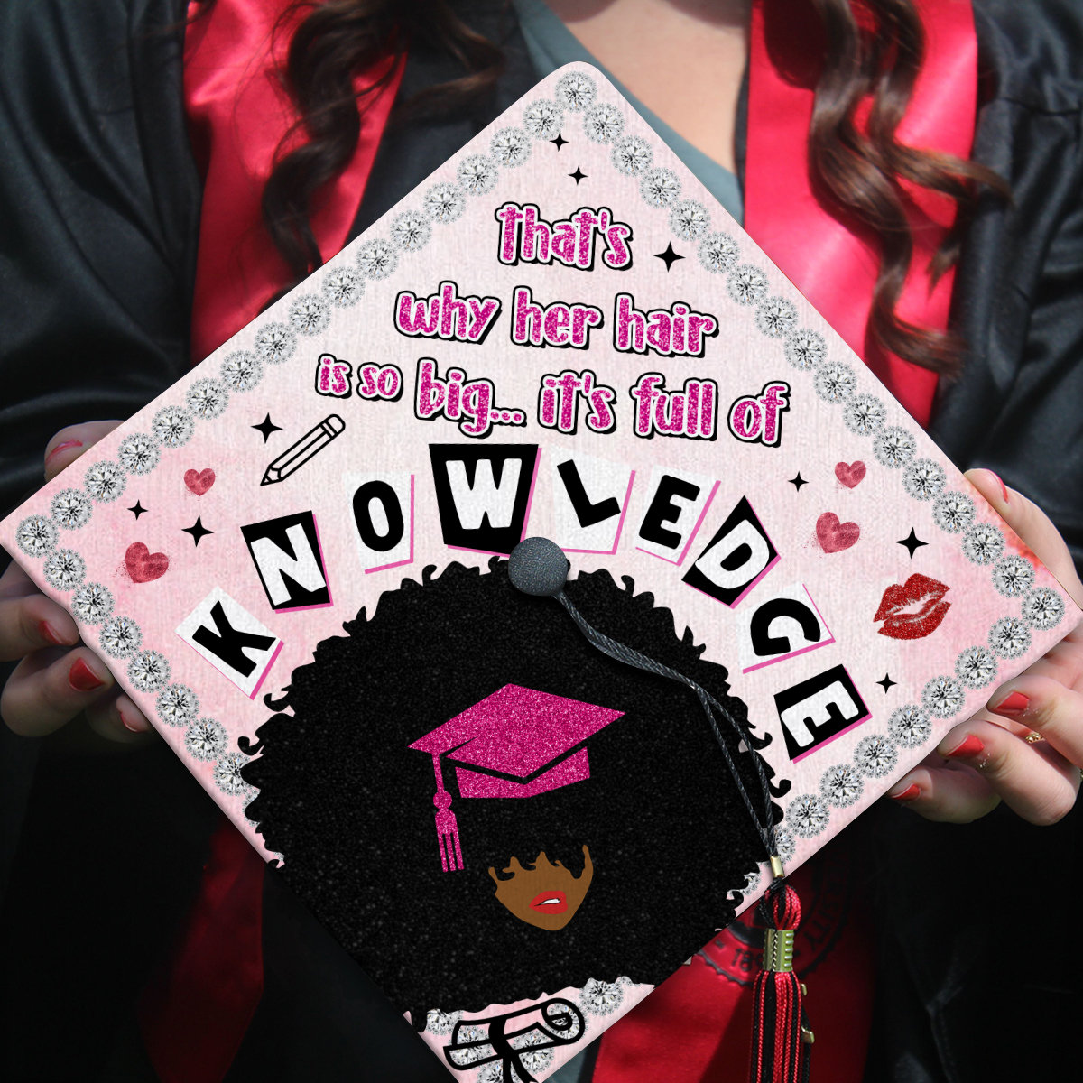 It's Full of Knowledge Graduation Cap Topper, Black Queen Grad Cap ...