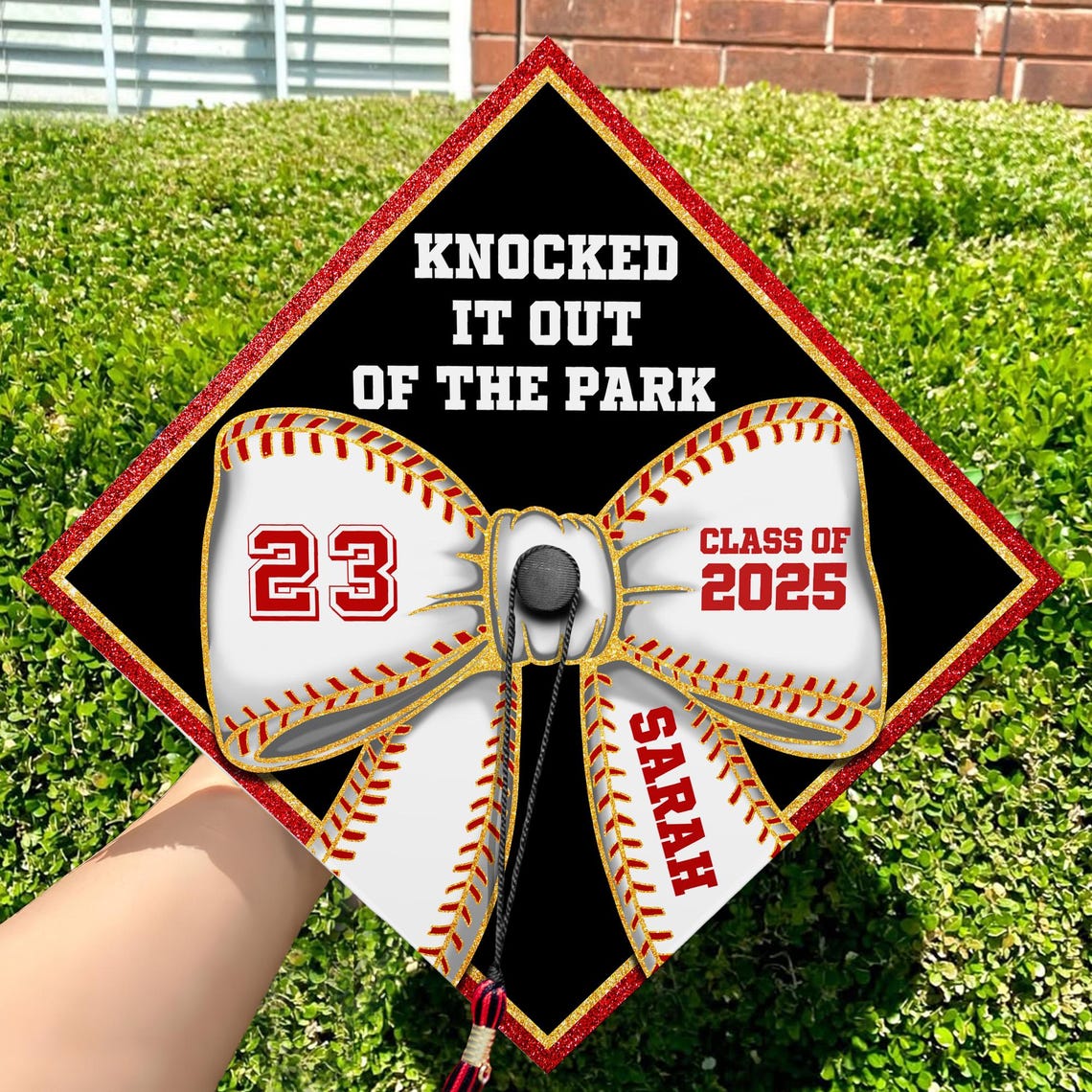 Custom High School Baseball Grad Cap, Personalized Knocked It Out of ...