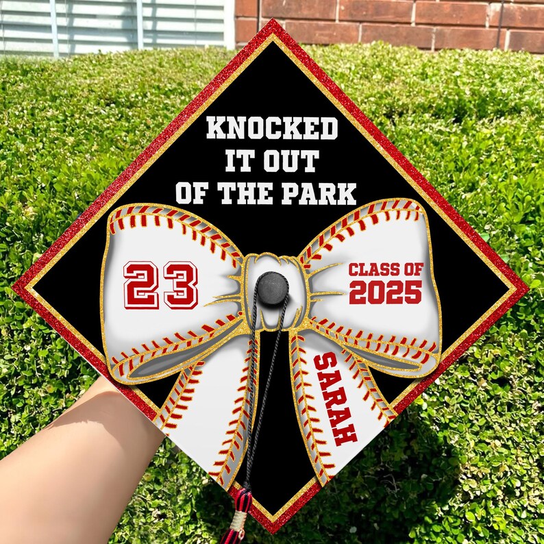 Custom High School Baseball Grad Cap, Personalized Knocked It Out of ...