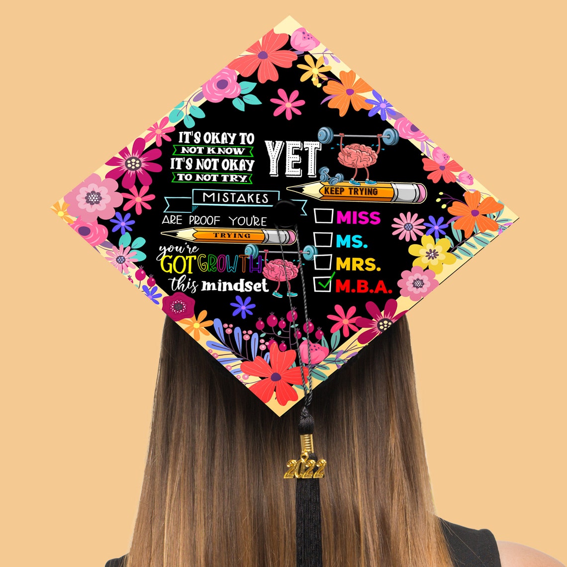 Business M.B.A Printed Graduation Cap Topper Motivated Grad - Etsy