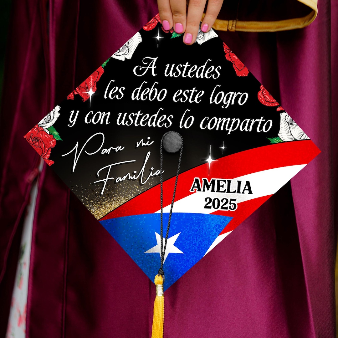 Personalized Puerto Rico Grad Cap Topper Para Mi Familia, Custom Flag ...