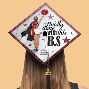 Custom Finally Done With This BS Graduation Cap Topper, Cheerleader ...