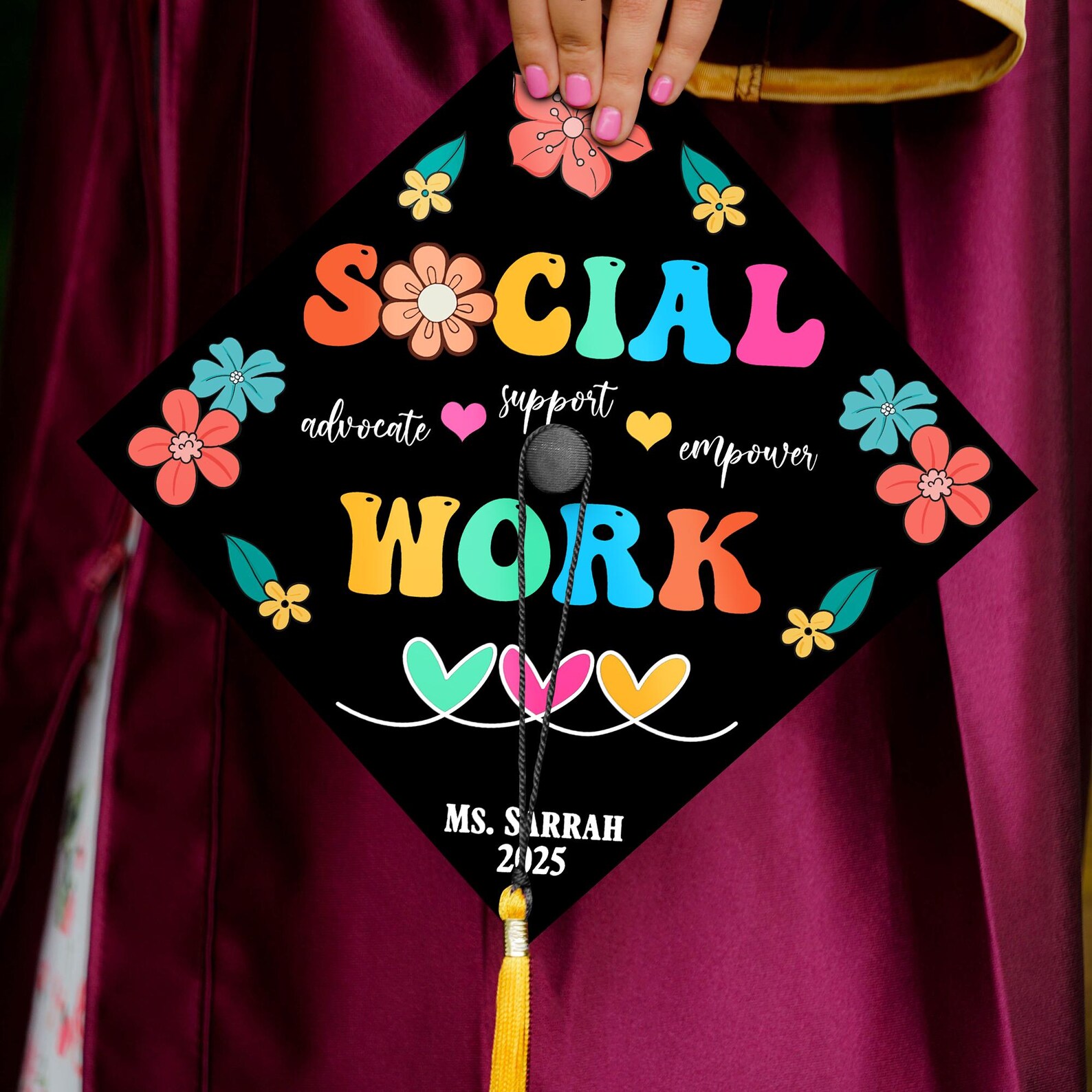 Custom Graduation Cap Topper, Personalized Social Work Grad Cap Topper ...