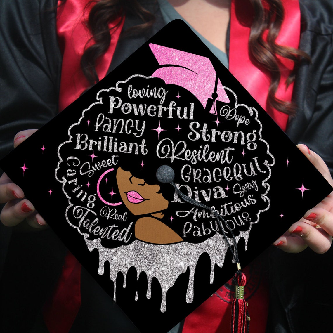Powerful Strong Girl Graduation Cap Topper Black Queen Grad - Etsy