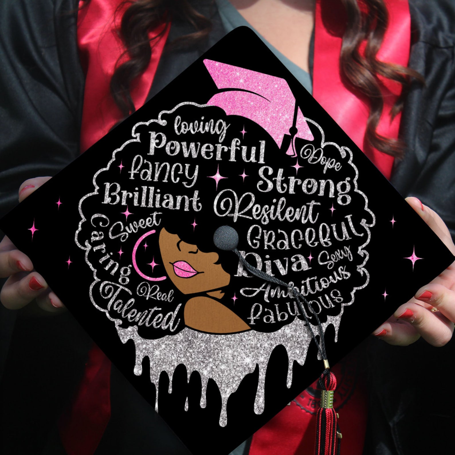 Powerful Strong Girl Graduation Cap Topper Black Queen Grad - Etsy