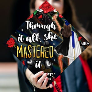 She Mastered It Printed Grad Cap Topper, Custom MBA Grad Cap Decoration ...