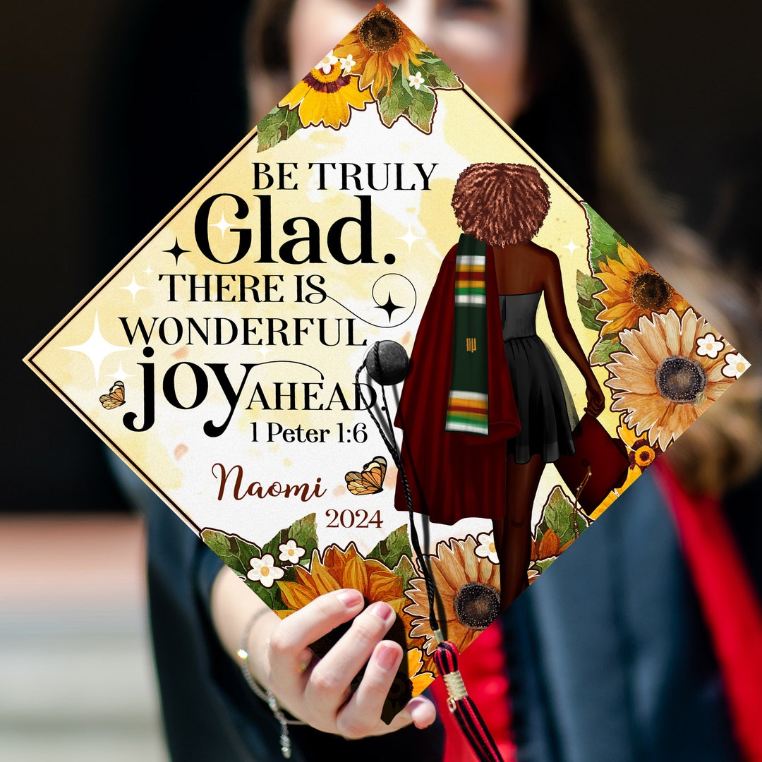 Personalized Bible Verse Graduation Cap Topper, Be Truly Glad God Grad ...