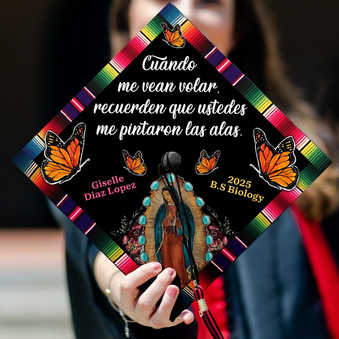 Custom Mexican Graduation Cap Topper, Orange Butterfly Latina ...